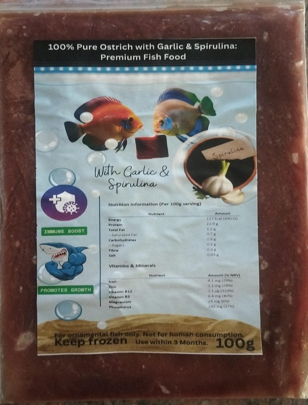 Ostrich with garlic and spirulina | Fish > Fish Food > Frozen foods for ...